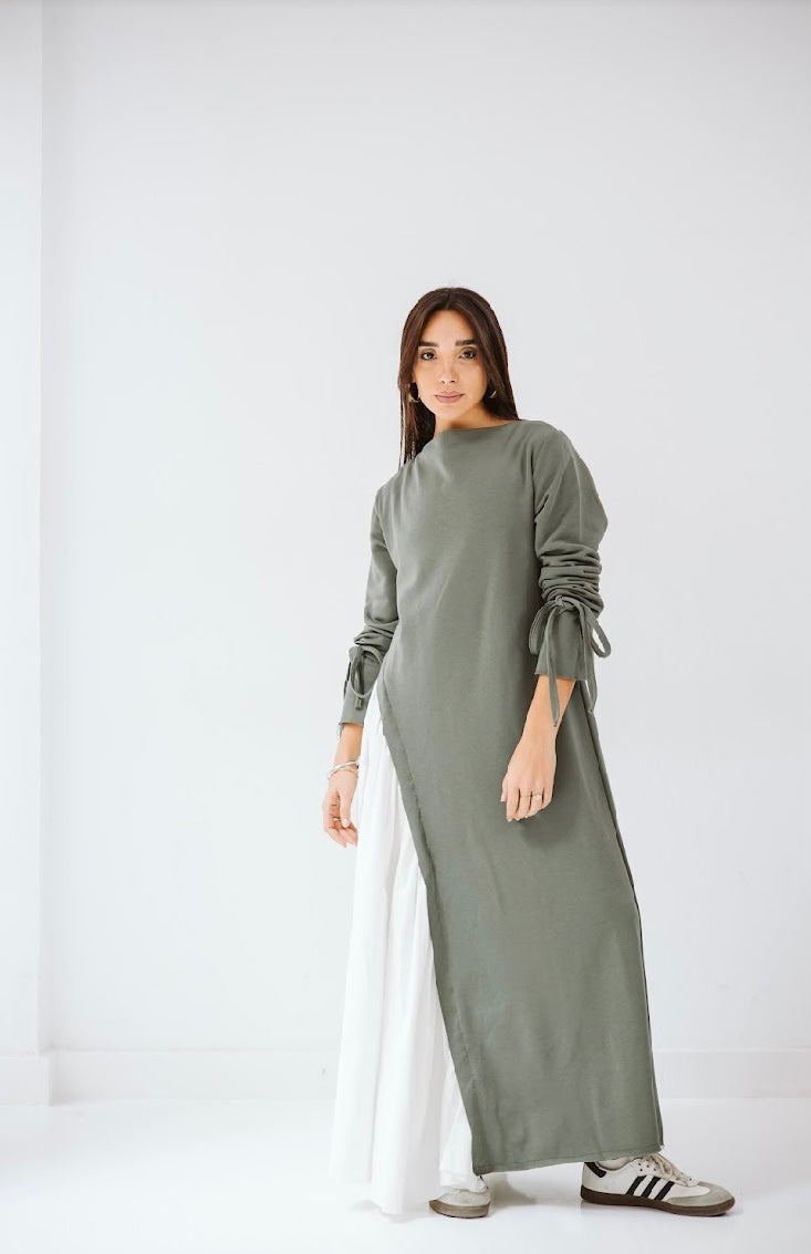 Melton x poplin dress in Olive ( Fall/ Winter edition) – Notch